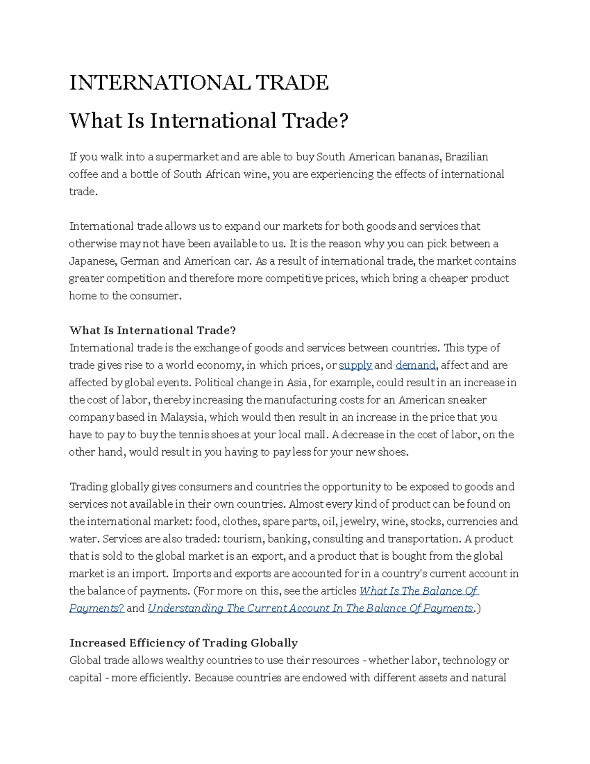 Macro Topic 3 - International Trade - INTERNATIONAL TRADE What Is ...