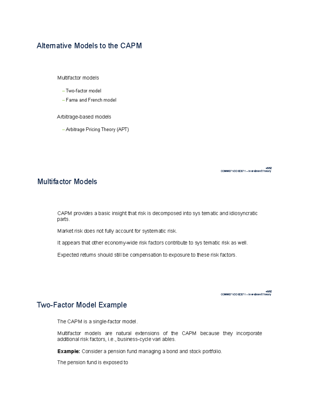 Alternatives Models to CAPM - Alternative Models to the CAPM ...
