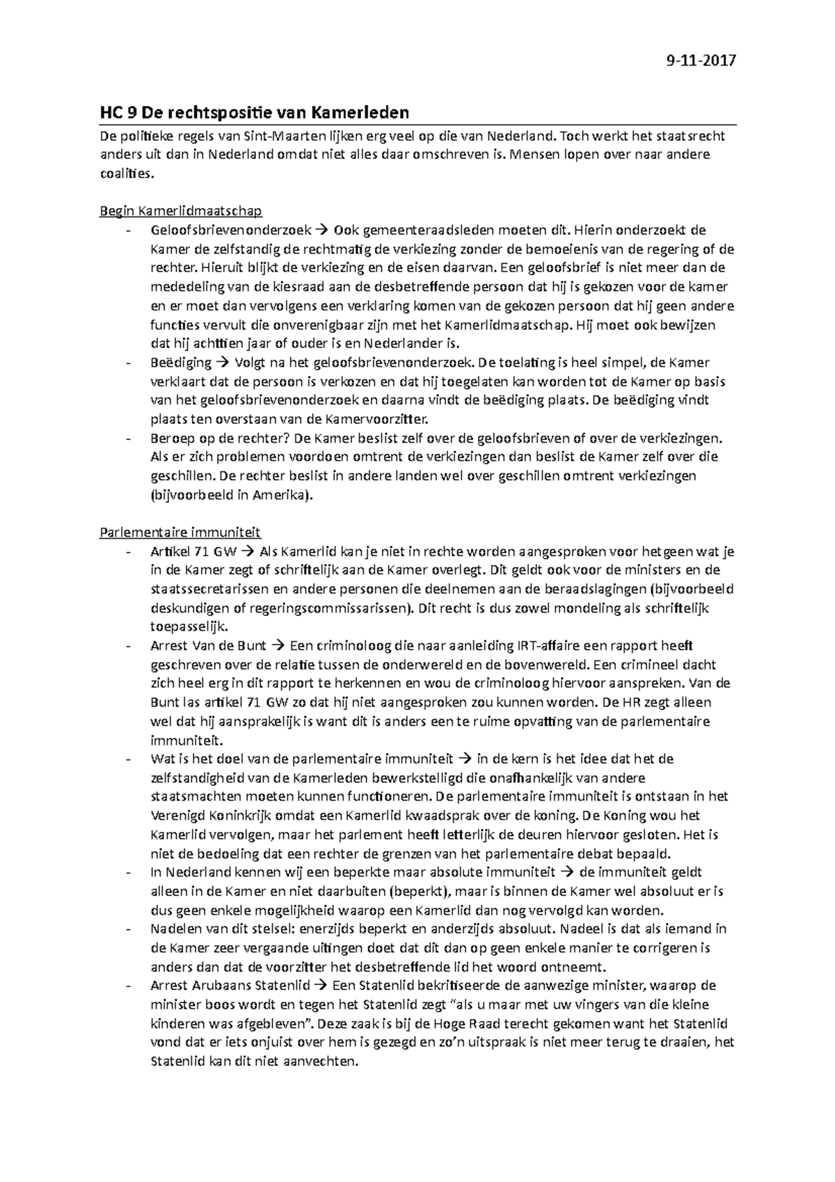 HC 9 De rechtspositie van Kamerleden - Toch werkt het staatsrecht ...