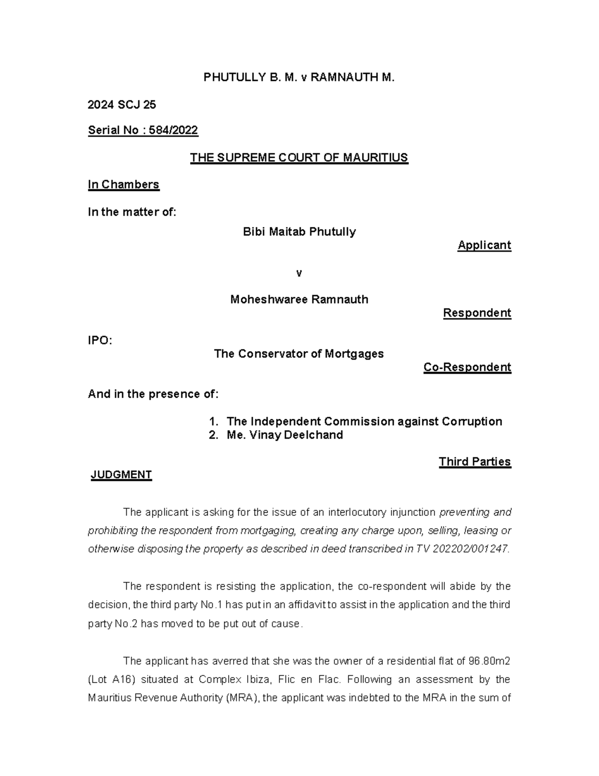 Phutully b m v ramnauth m 2024 scj 25 - PHUTULLY B. M. v RAMNAUTH M ...