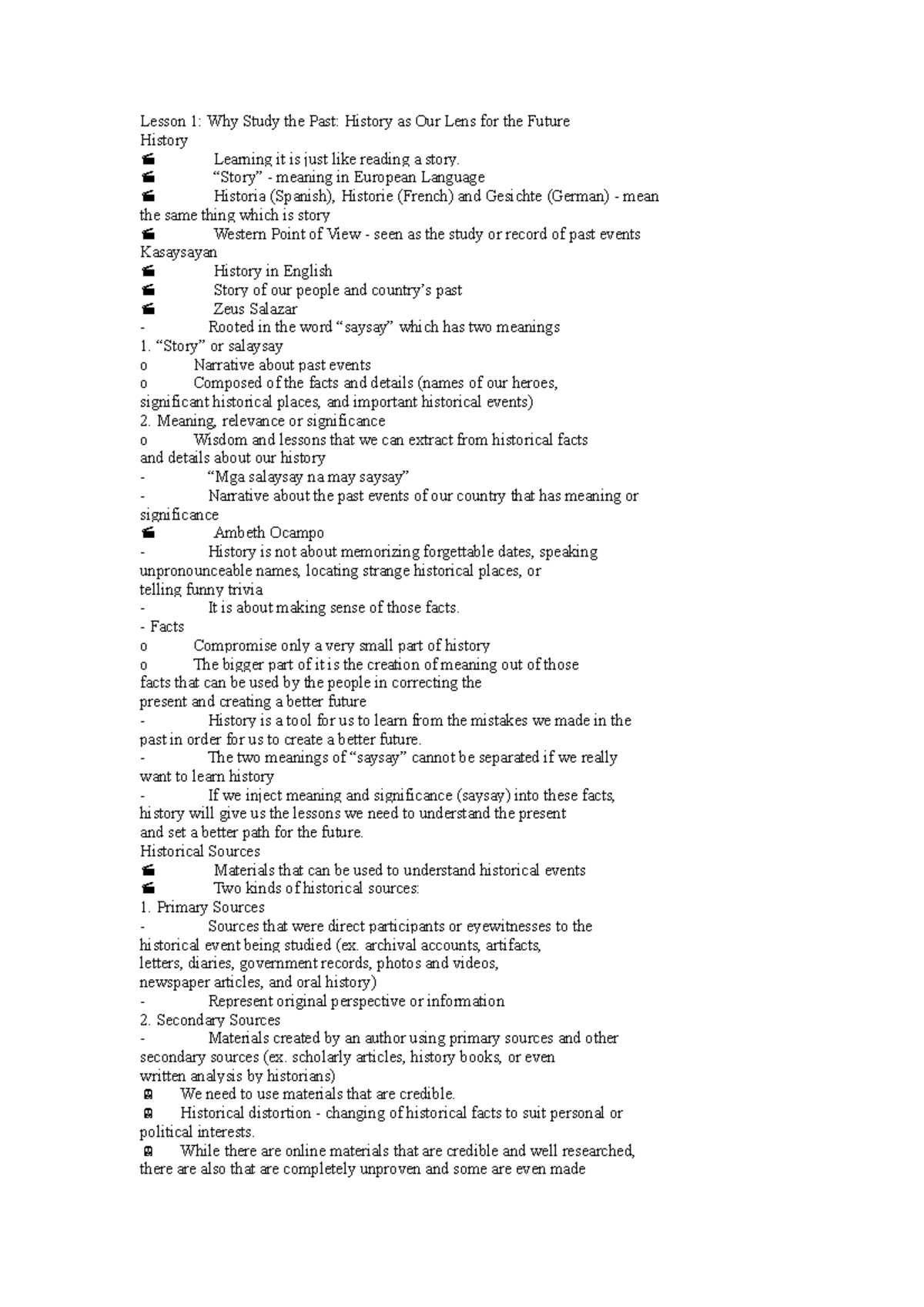 GEN 004 REV - REVIEWER - Lesson 1: Why Study the Past: History as Our ...