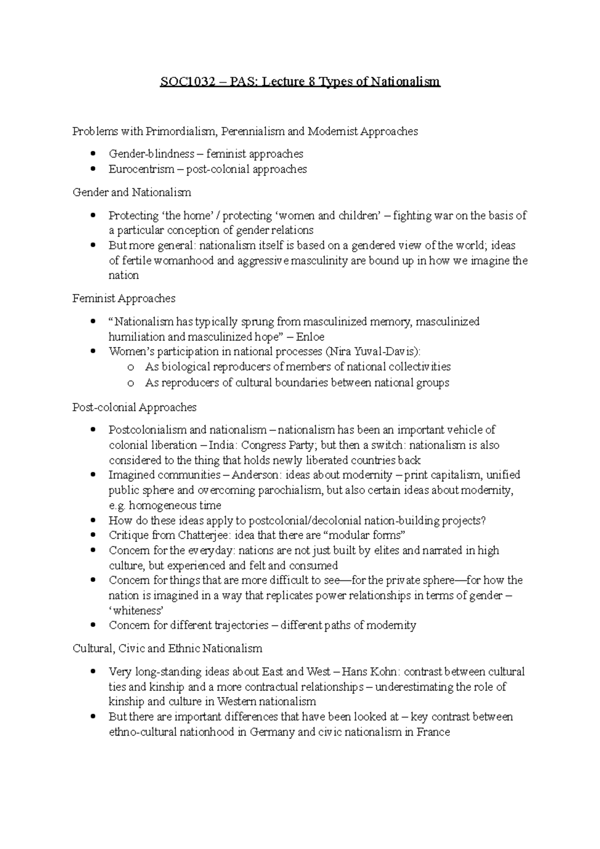 Lecture 8 Types of Nationalism - SOC1032 – PAS: Lecture 8 Types of ...
