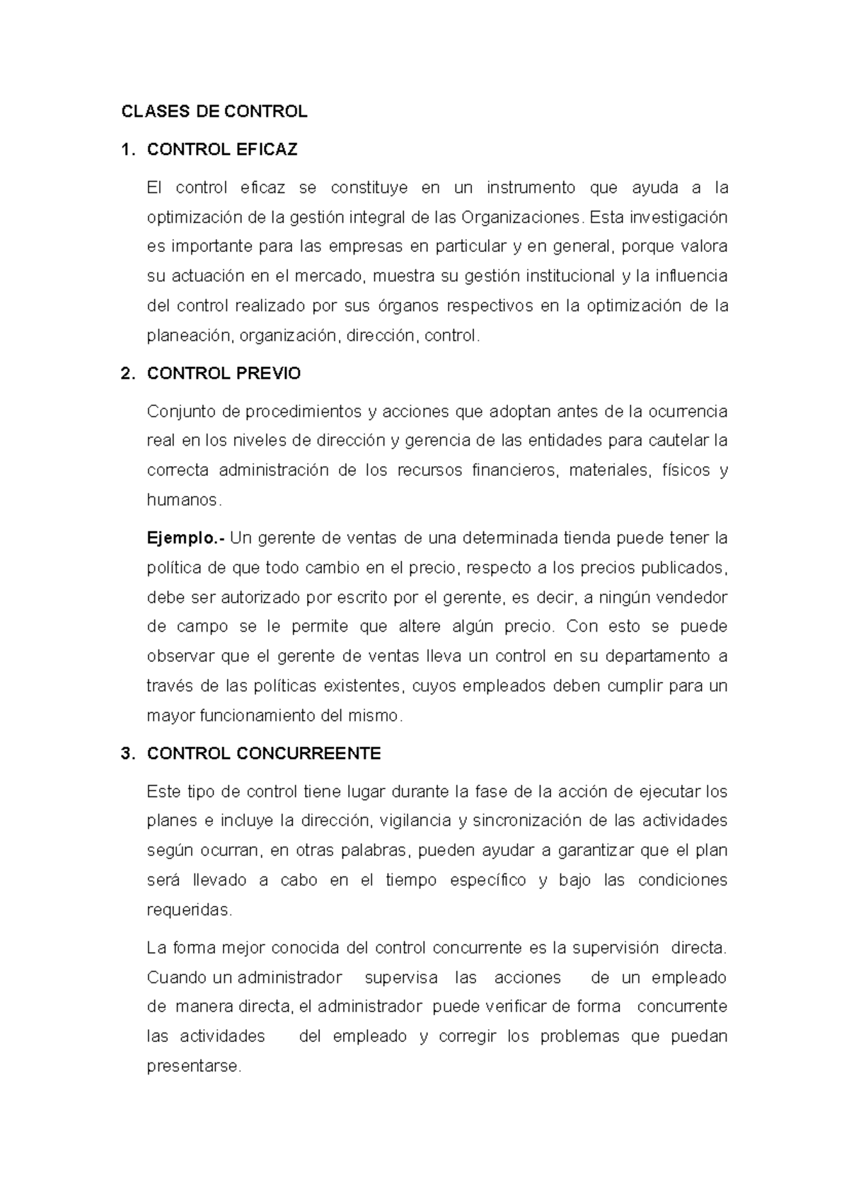 Contenido de Sesión 2 - CLASES DE CONTROL 1. CONTROL EFICAZ El control ...