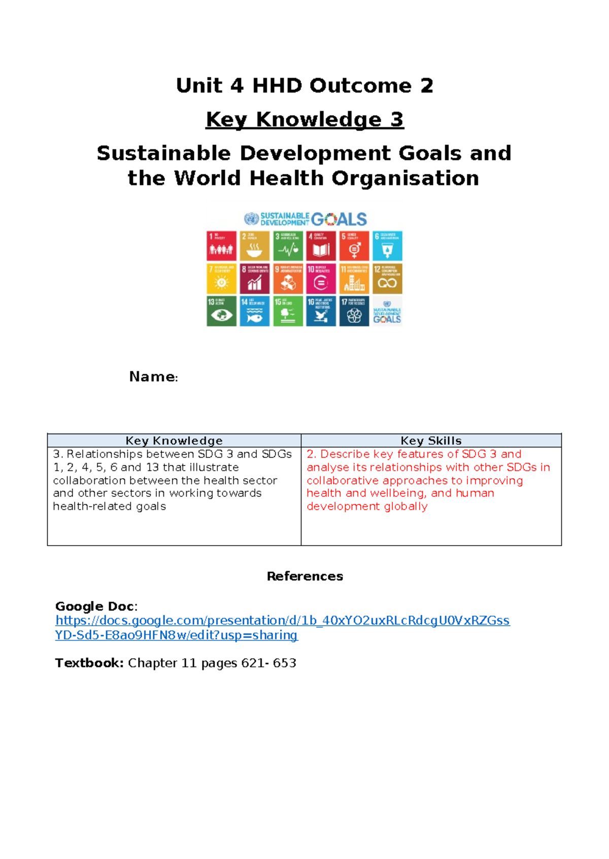 1. Key Knowledge 3 Workbook - 2022 - Unit 4 HHD Outcome 2 Key Knowledge ...