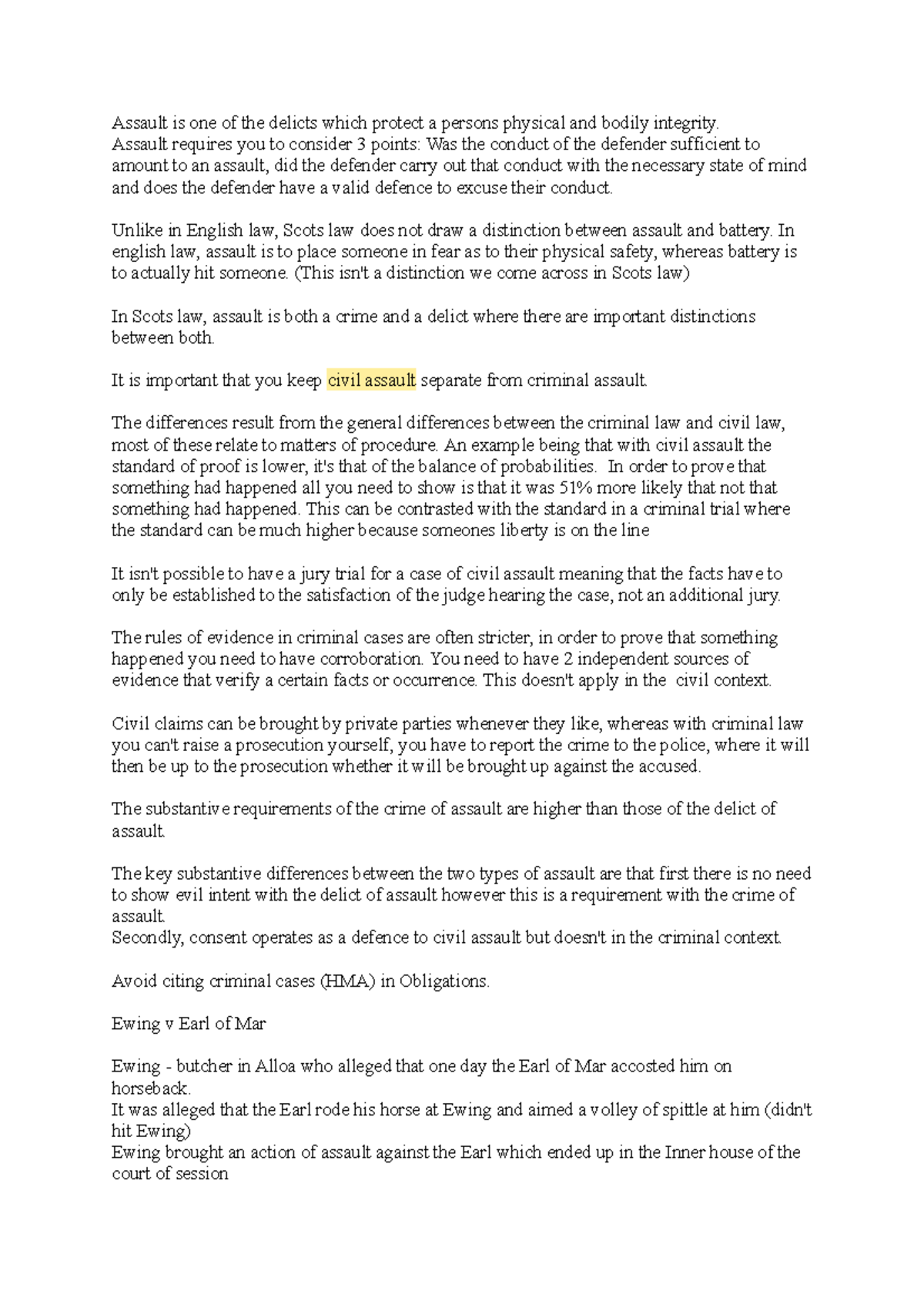 Assault - Notes on Assualt. - Assault is one of the delicts which ...