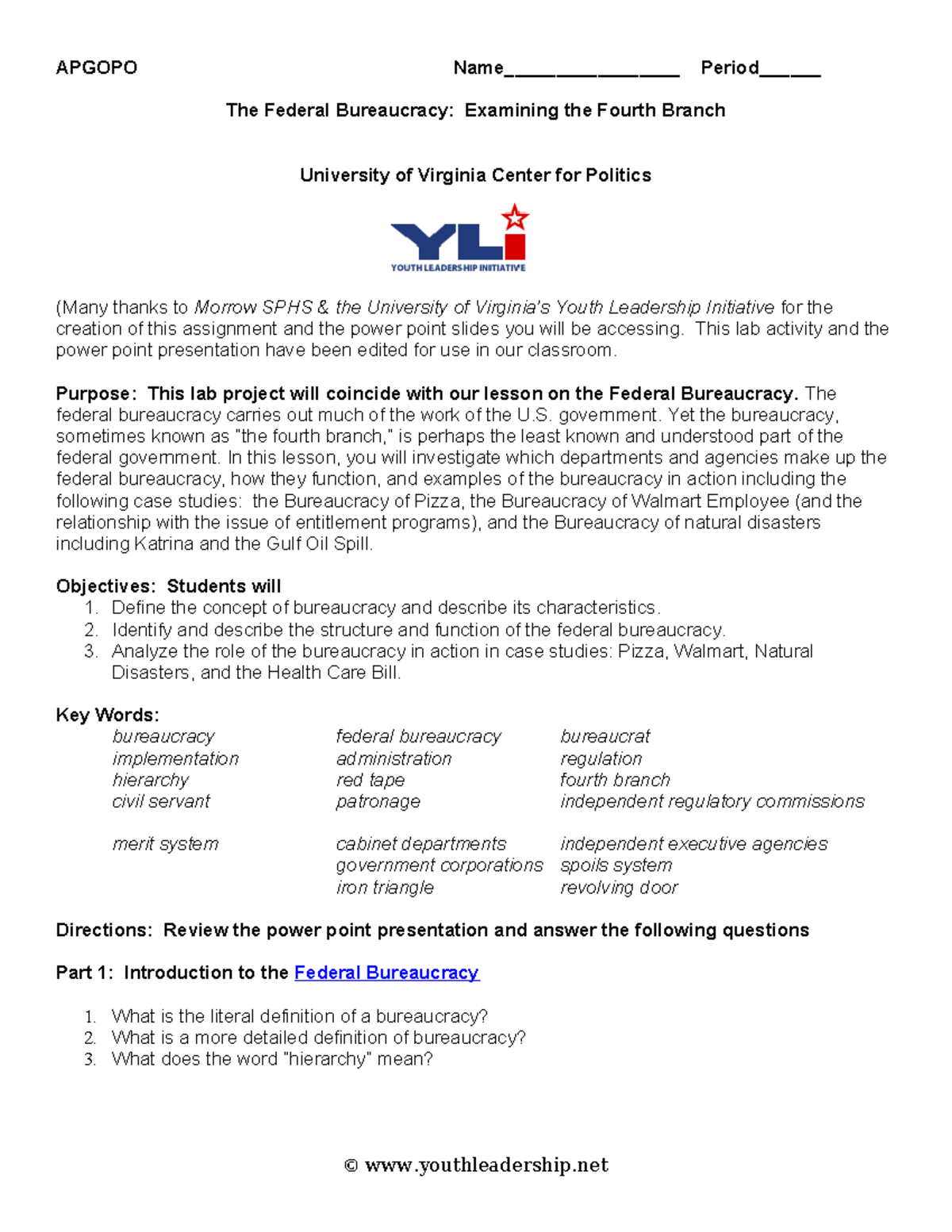 APGO+ Bureaucracy+LAB+ Activity - APGOPO Name_________________ Period ...