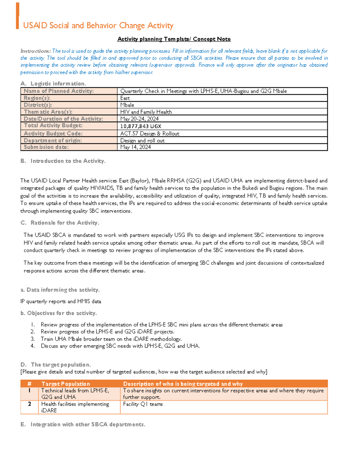 Quarterly Check in Meetings with LPHS-E, UHA-Bugisu and G2G Mbale May 20-24, 2024 - USAID Social ...