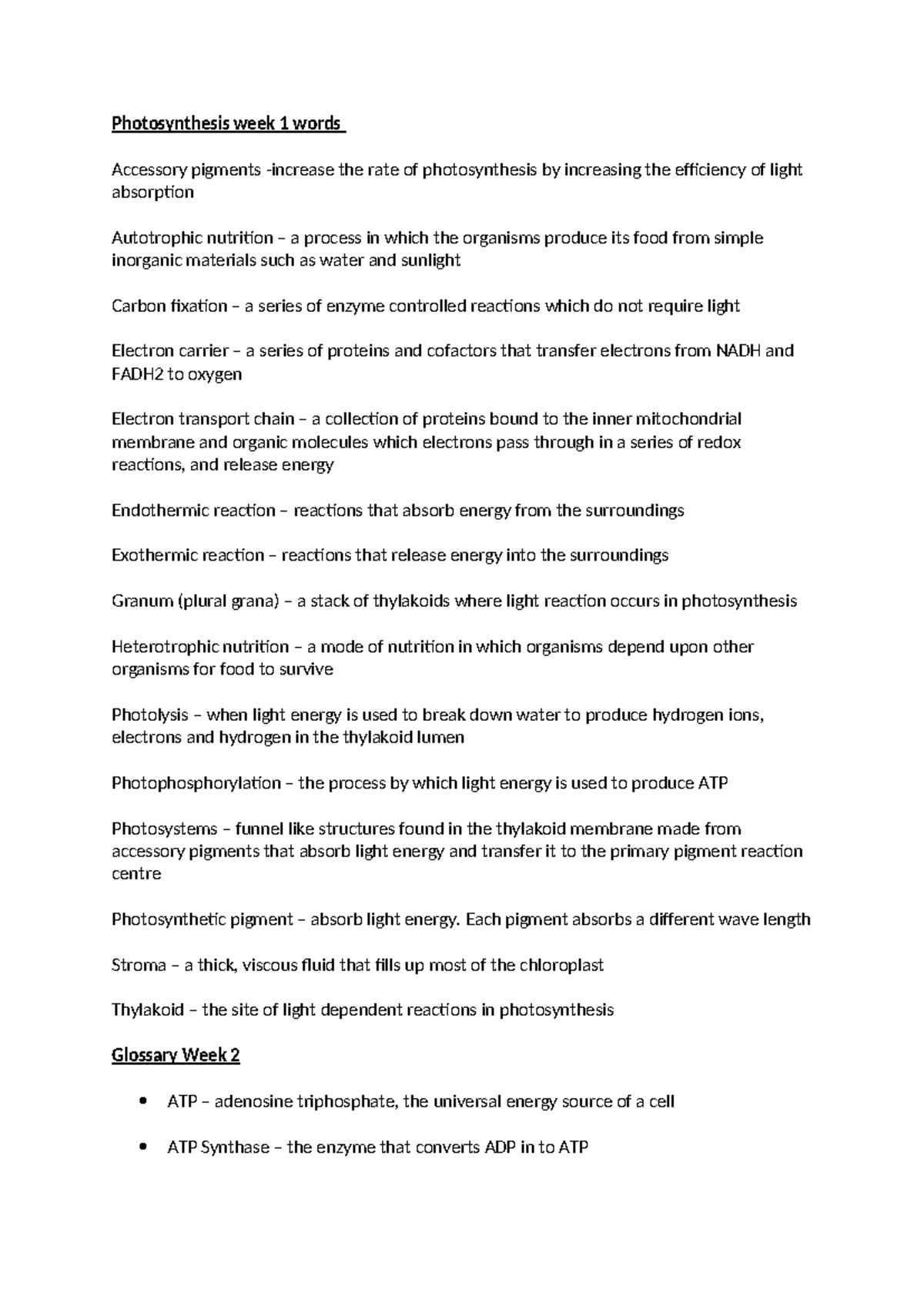 photosynthesis glossary - Photosynthesis week 1 words Accessory ...