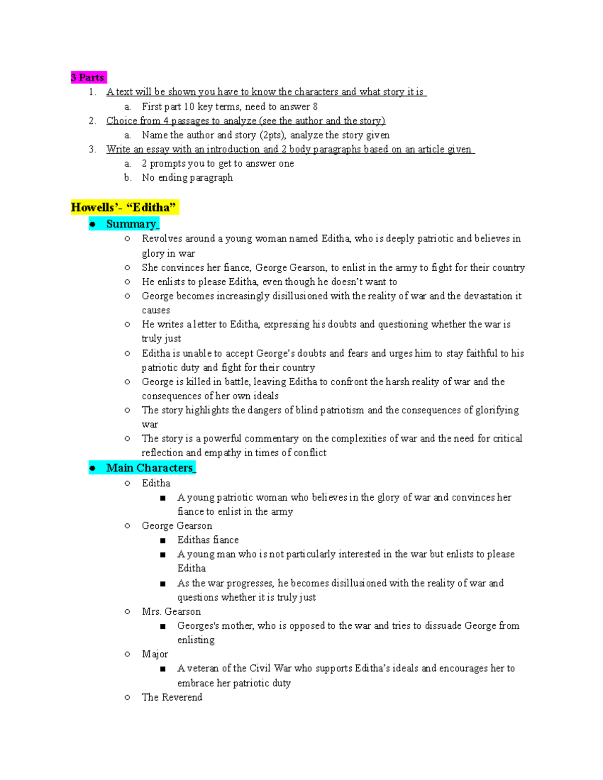 ENG 130 FInal Exam Study Guide - 3 Parts A text will be shown you have ...