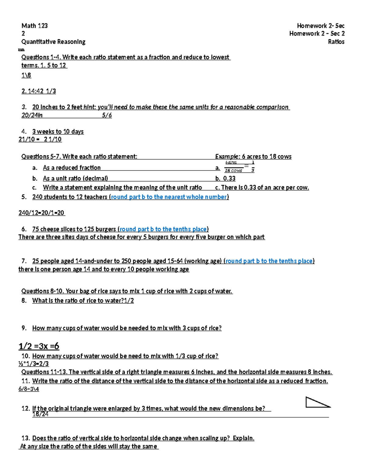 HW 2 - Sec 2 Ratios homework - mn Questions 1-4. Write each ratio ...