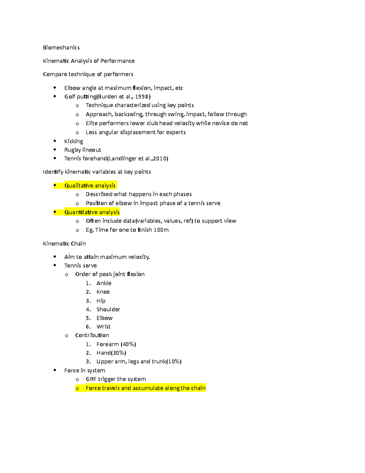 Biomechanics Analysis of Performance - Biomechanics Kinematic Analysis ...