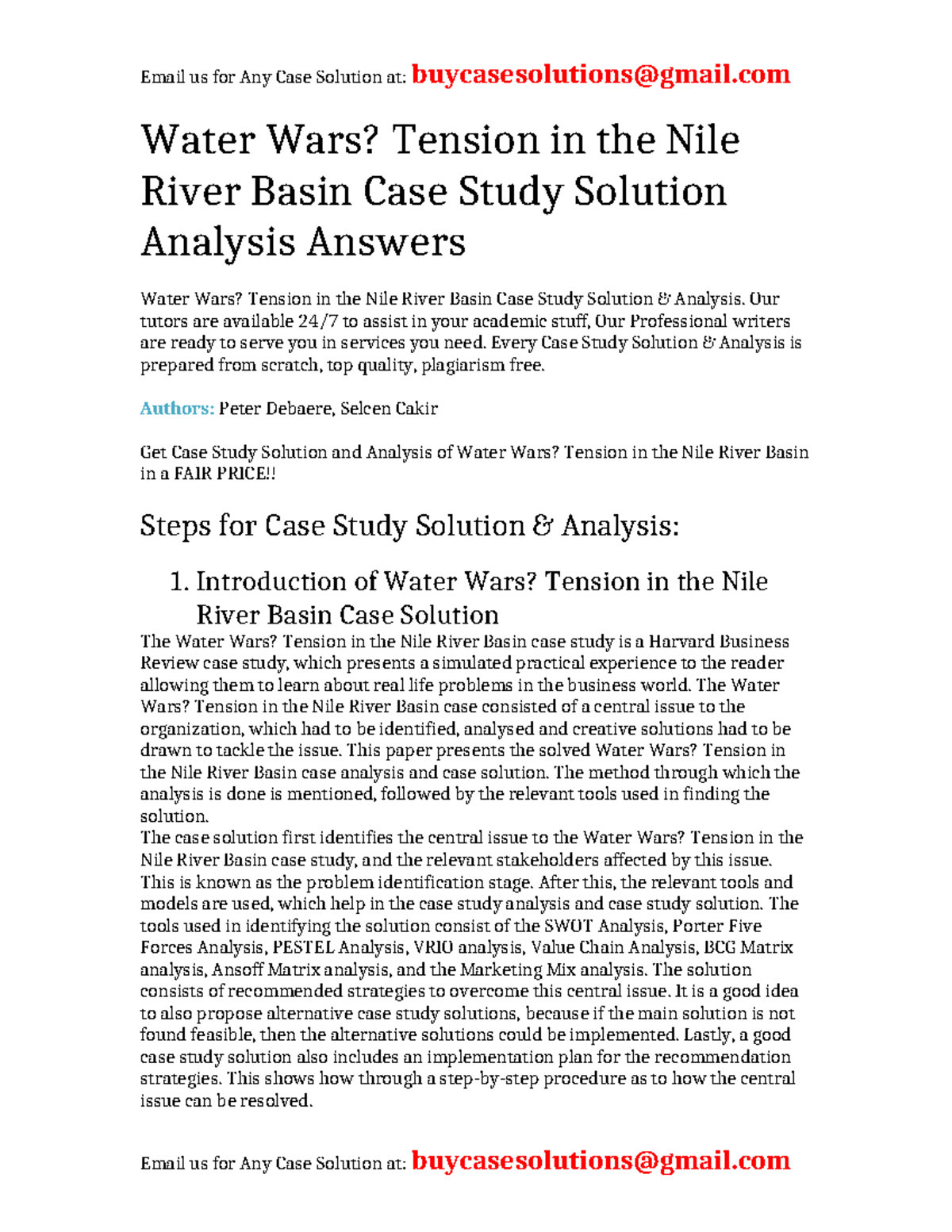 Case Solution Water Wars Tension in the Nile River Basin - Water Wars ...