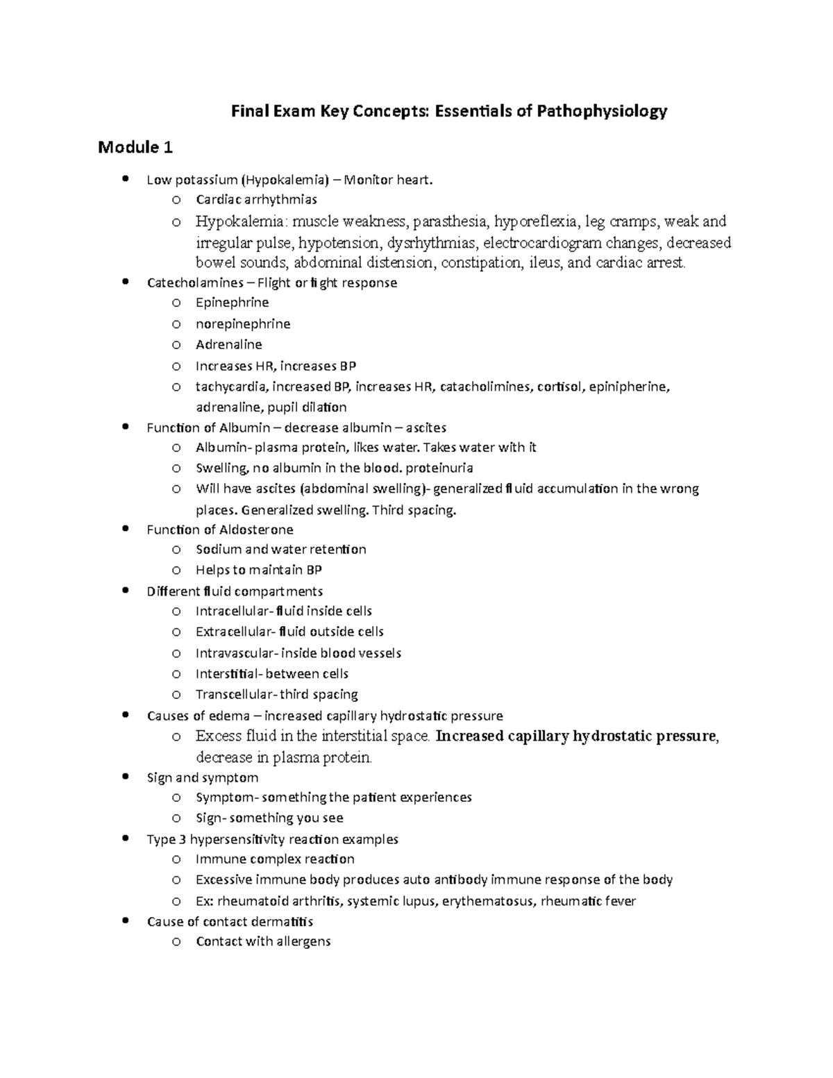 Patho Final EXAM Complete - Final Exam Key Concepts: Essentials of ...