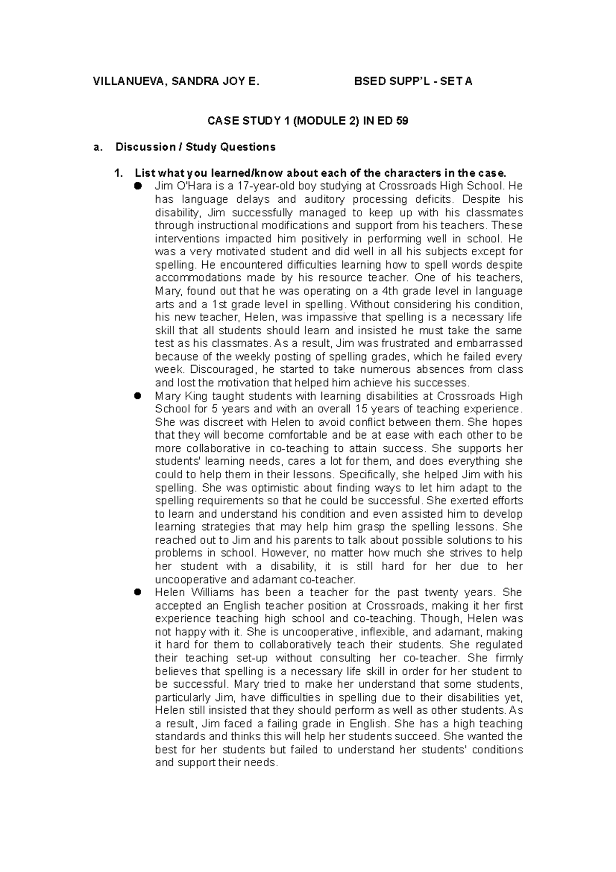 Villanueva, Sandra JOY E. - Worksheets Activities - CASE STUDY 1 ...