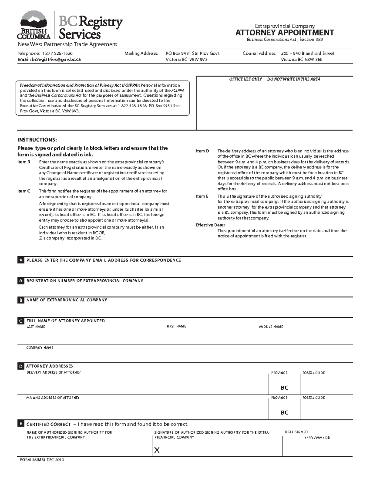 Form 38mb attorney appointment - Telephone: 1 877 526-1526 Mailing ...