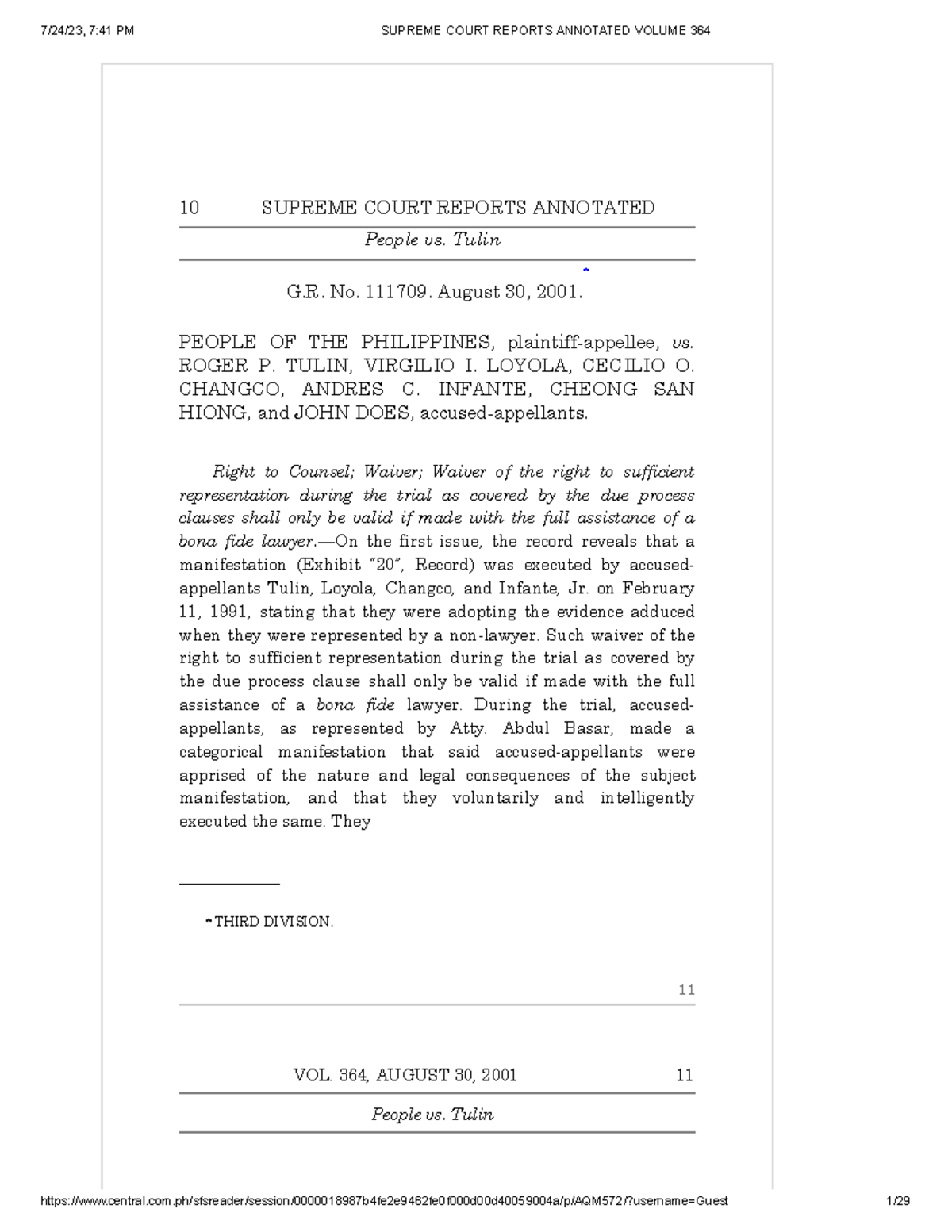 1. People v. Tulin - full text - 10 SUPREME COURT REPORTS ANNOTATED ...