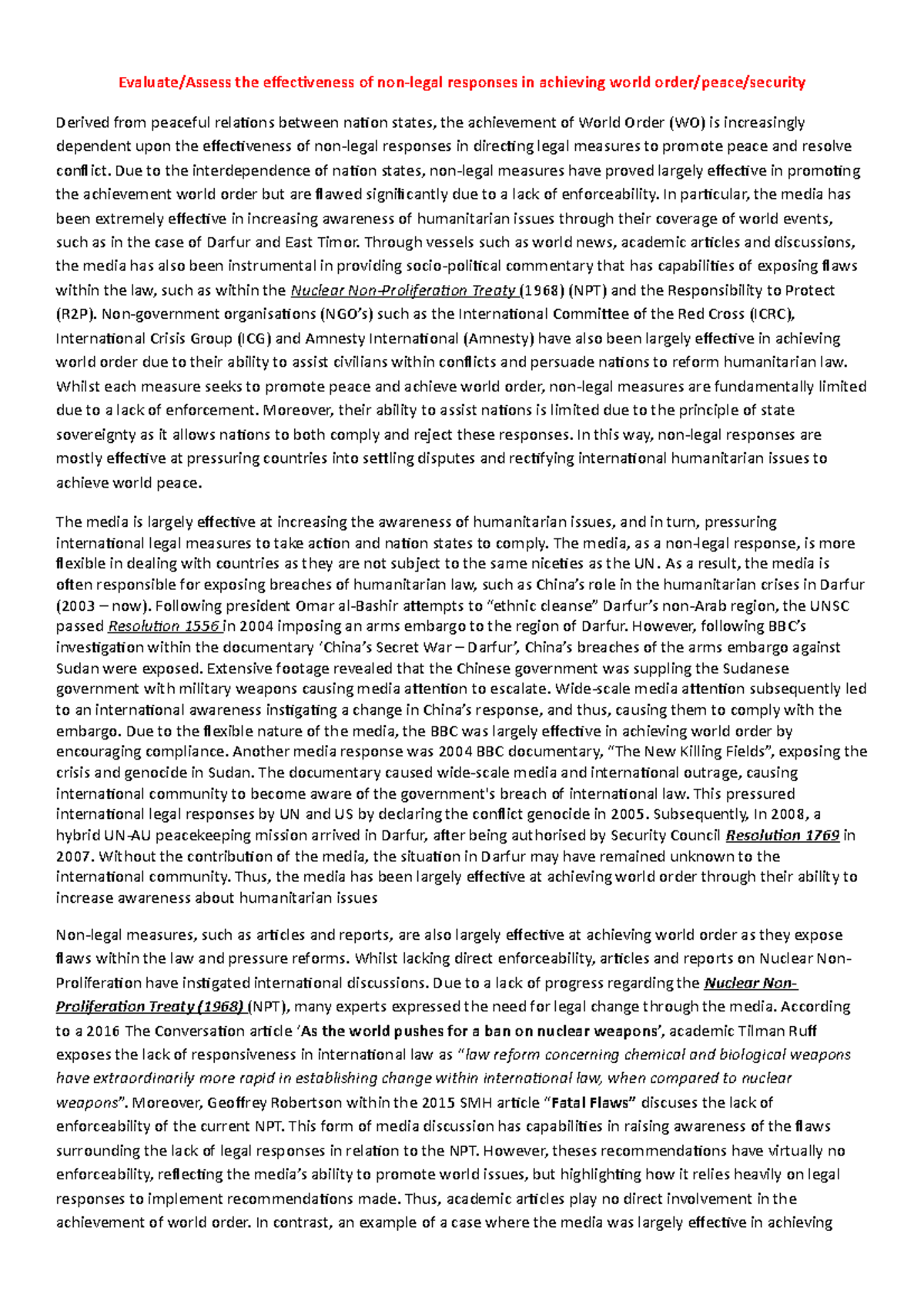 Essays on World Order (Neilab Osman) - Evaluate/Assess the ...