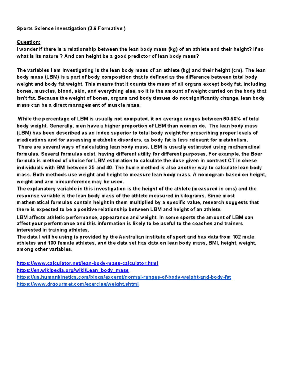 3.9 Formative Sports Science - Sports Science investigation (3 ...