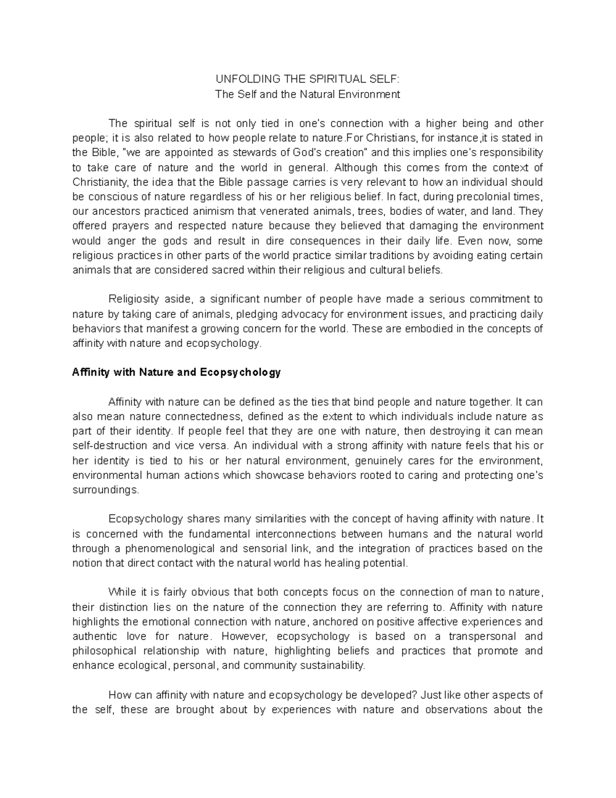 Unfolding THE Spiritual SELF - UNFOLDING THE SPIRITUAL SELF: The Self ...