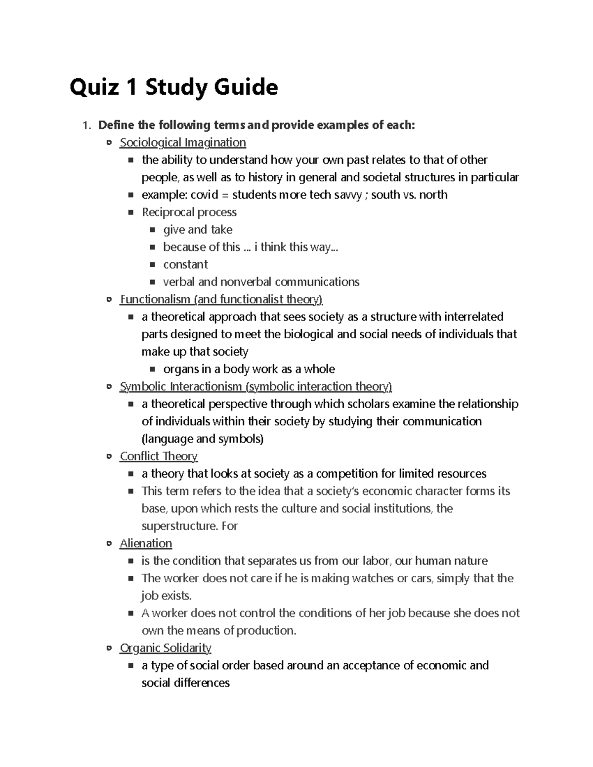 Quiz 1 Study Guide - William White Quiz - Quiz 1 Study Guide Define the ...