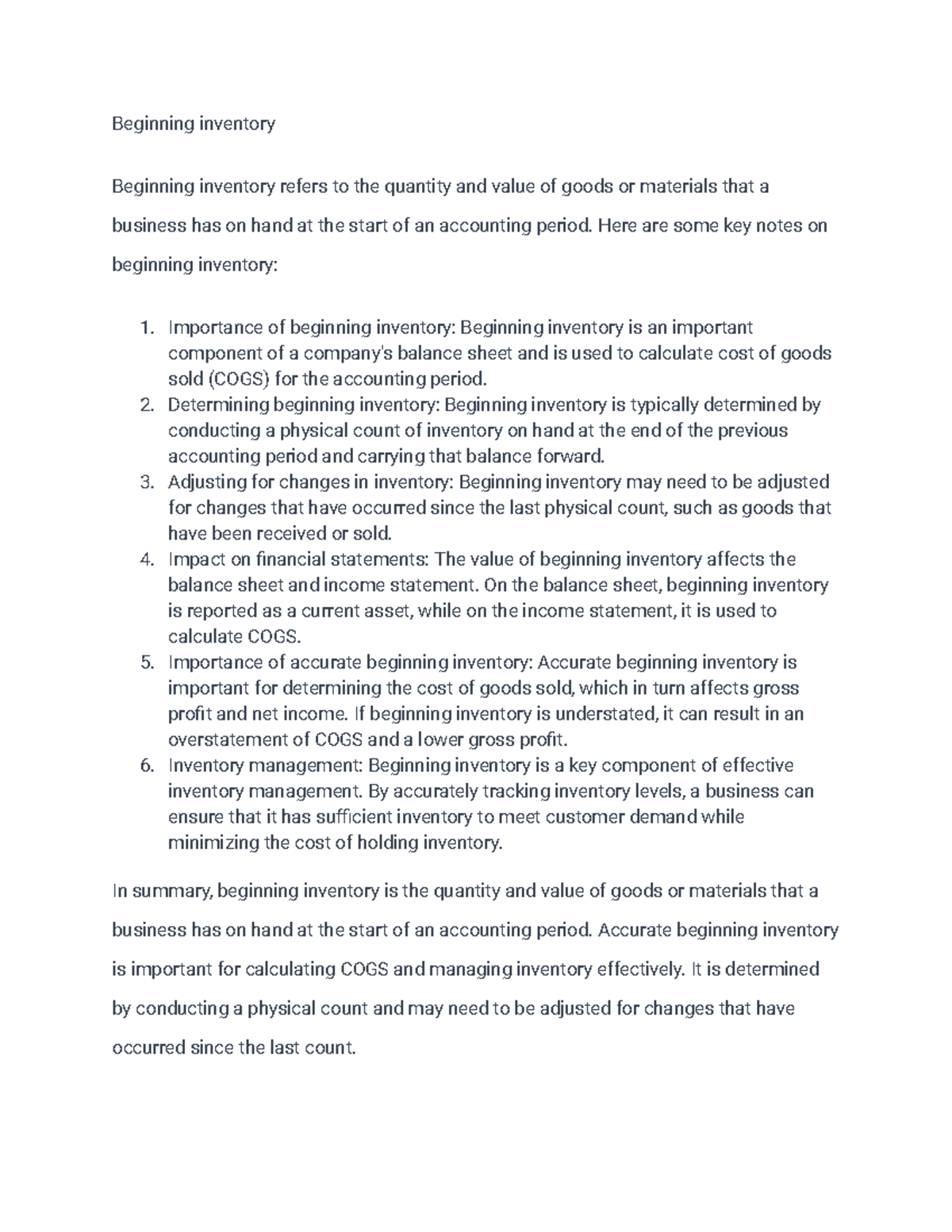 Beginning inventory notes - Beginning inventory Beginning inventory ...