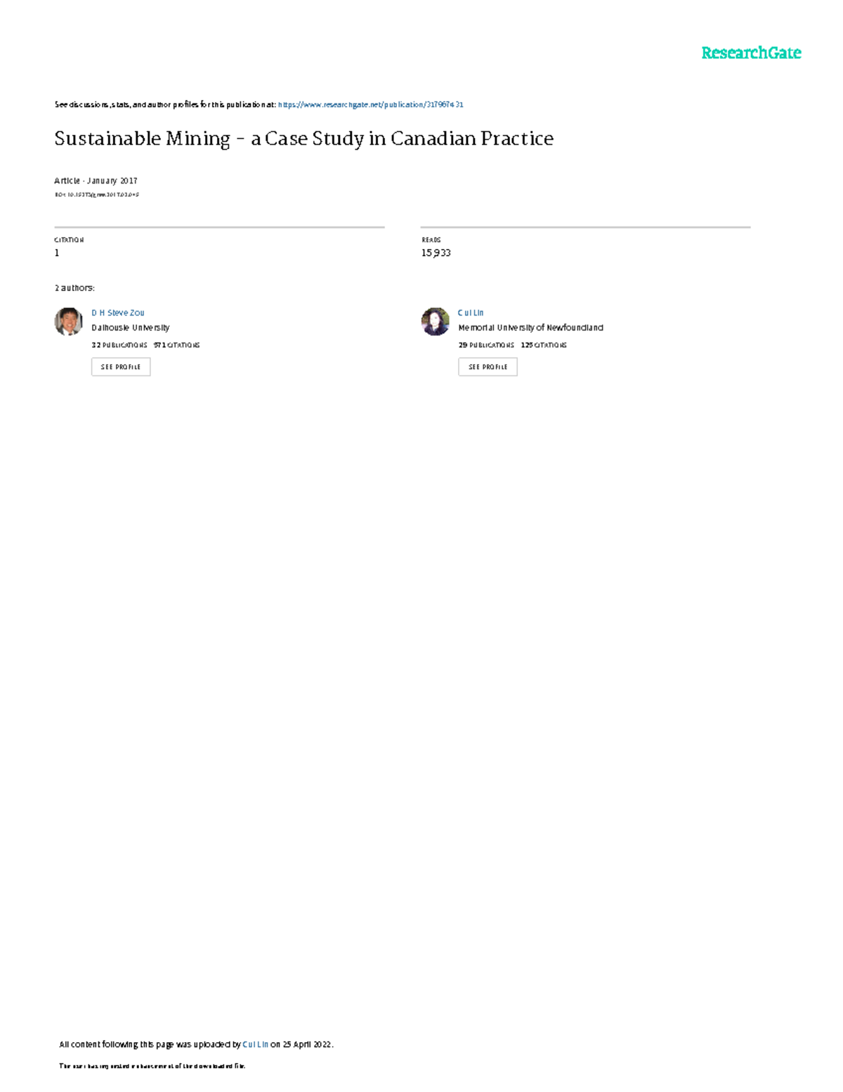 Sustainable Mining - a Case Study in Canadian Prac - See discussions ...
