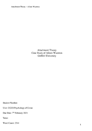 CCJ20 Assesment 2, Aileen Wuornos & Attachment theory - Assessment 2 ...