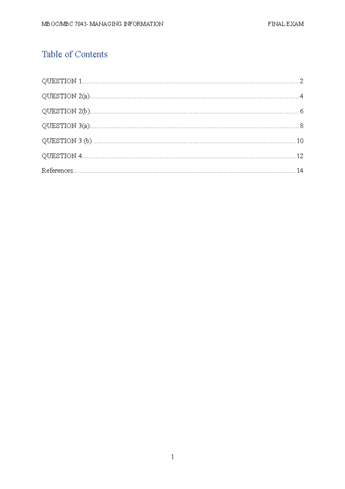Sep 11-answer - Mock exam answer - Table of Contents QUESTION - Studocu