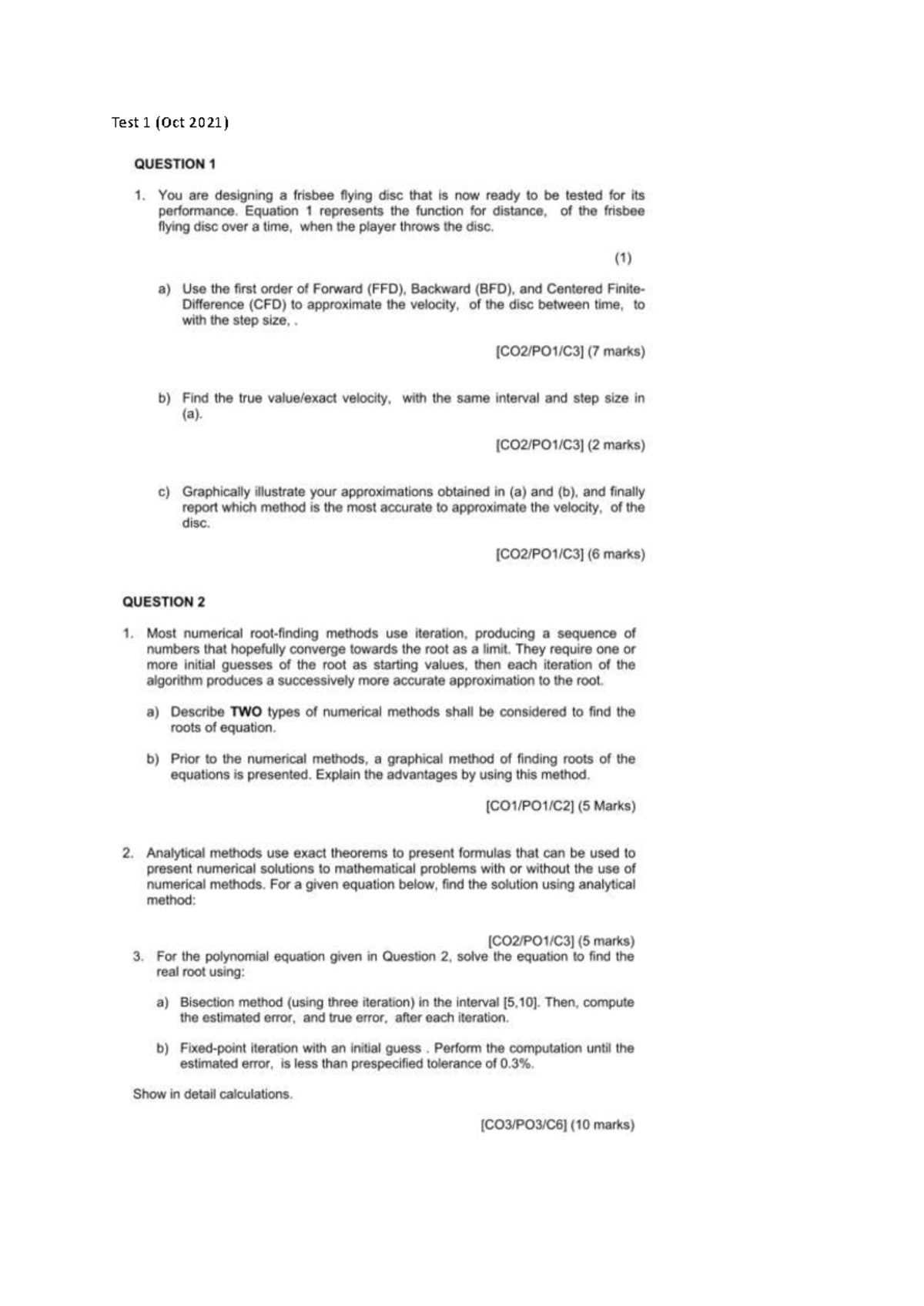 MEC500 Test 1 Oct 2021 with solution - intro engine - Test 1 (Oct 2021 ...