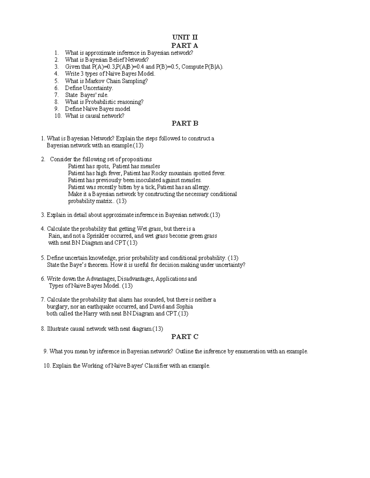 Unit 2 question set - UNIT II PART A 1. What is approximate inference ... Unit 2 question set - UNIT II PART A 1. What is approximate inference ...