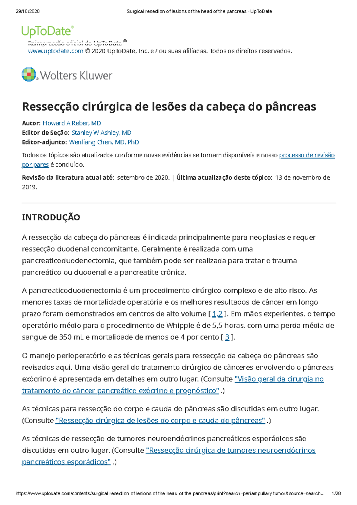 Surgical resection of lesions of the head of the pancreas - Up To Date ...