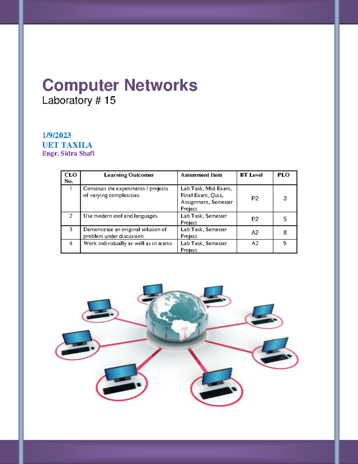 Ccn Lab 15 2k20 Lab Manual Computer Networks Laboratory 1 5 19 Uet Taxila Engr Sidra