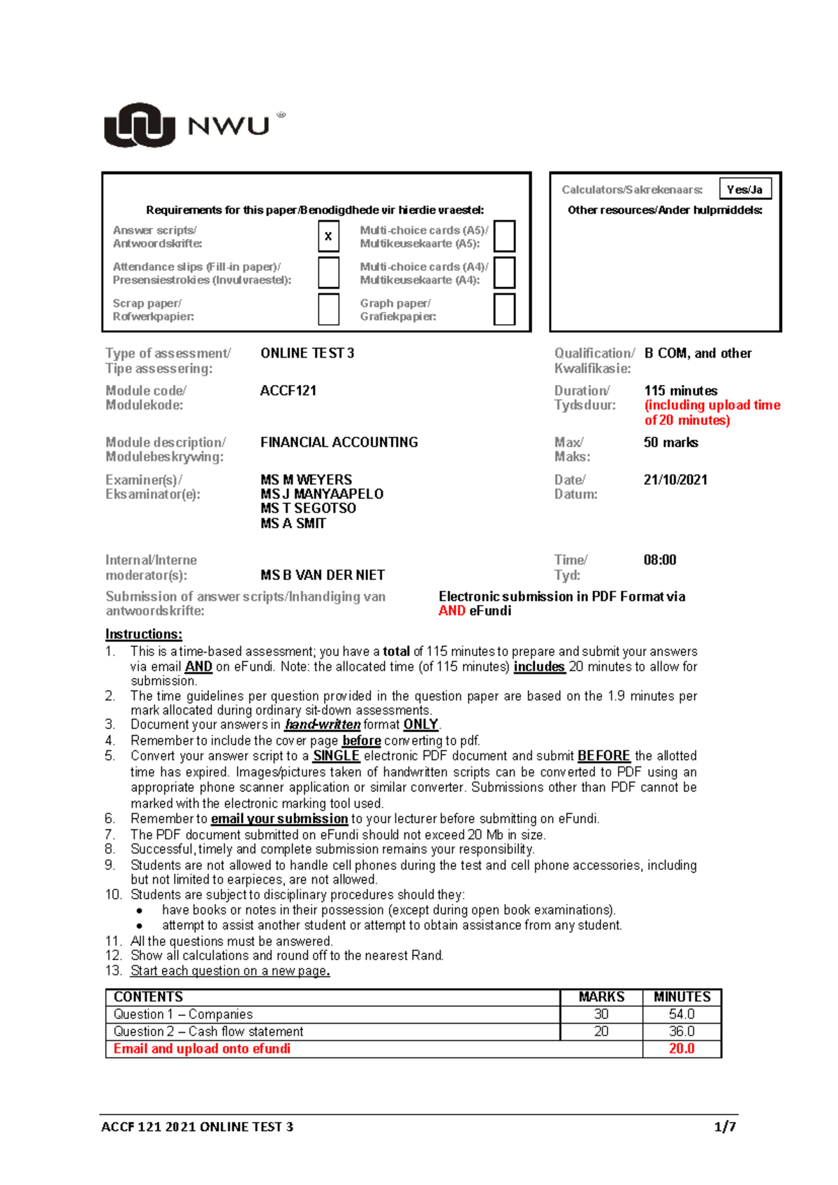 2021+ACCF+121+Online+Test+3 - Calculators/Sakrekenaars: Yes/Ja ...