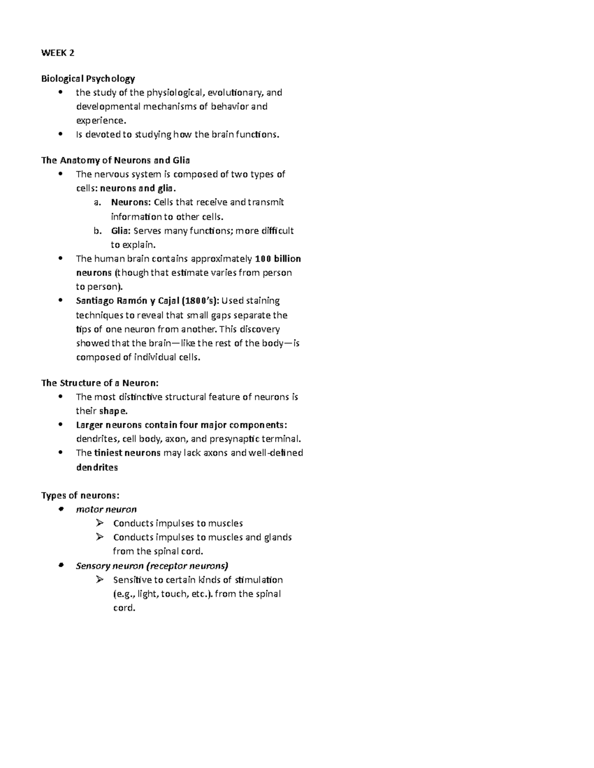 Physio Reviewer BY Erika - WEEK 2 Biological Psychology the study of ...