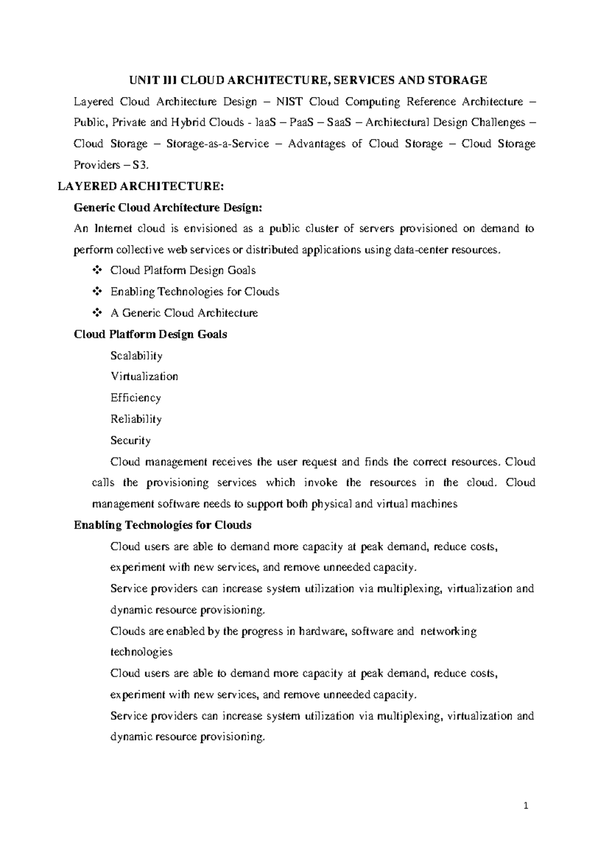 UNIT III -Cloud Computing-1 - UNIT III CLOUD ARCHITECTURE, SERVICES AND ...