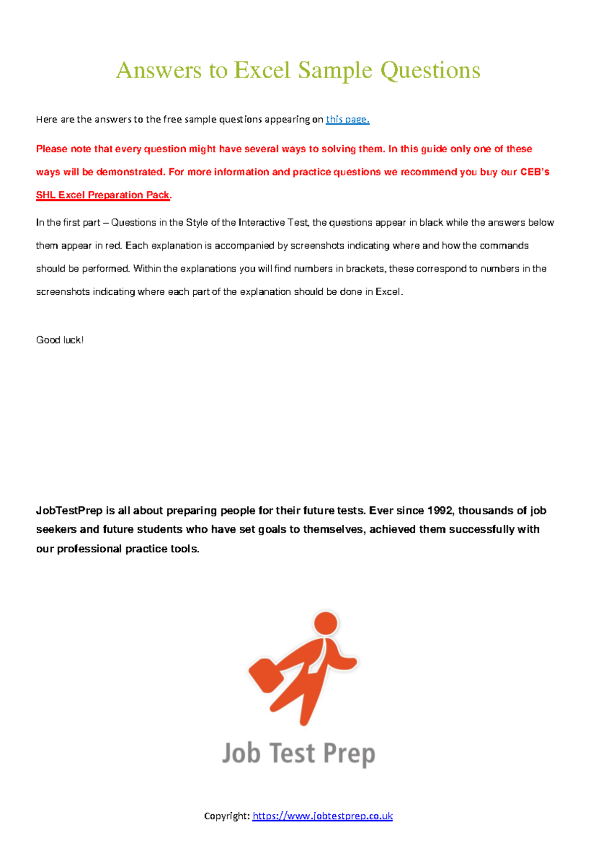 Excel sample question answers - Answers to Excel Sample Questions Here ...