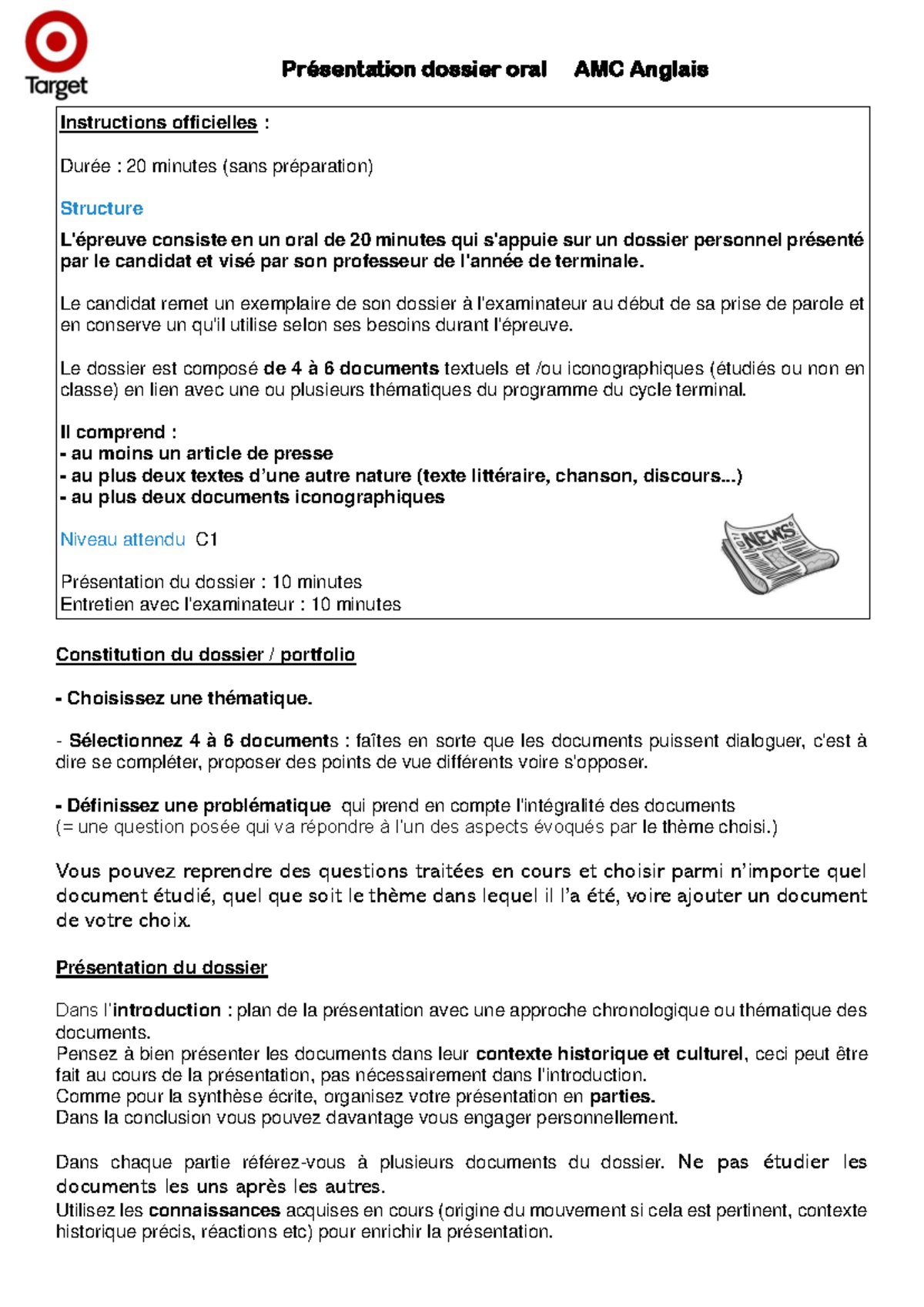 Methodologie-dossier-oral - Présentation dossier oral AMC Anglais Instructions officielles ...