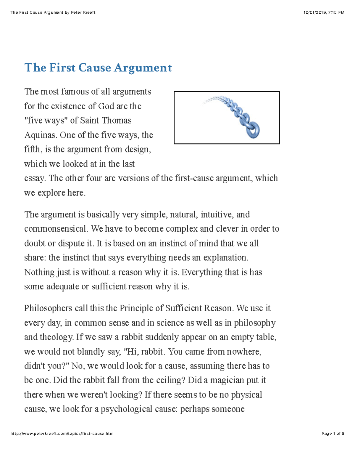 The First Cause Argument by Peter Kreeft - The First Cause Argument The ...