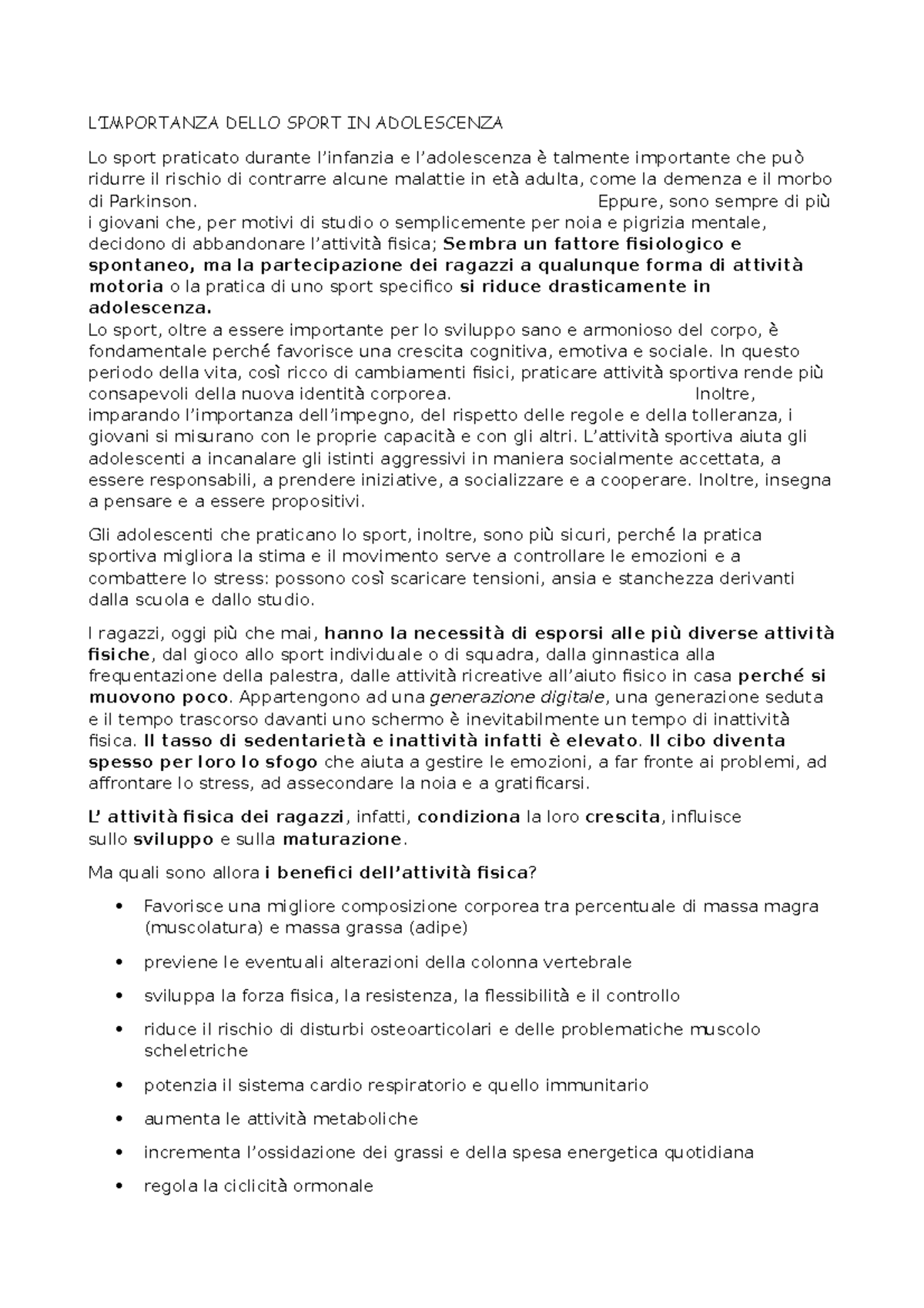Importanza Dello Sport - L’IMPORTANZA DELLO SPORT IN ADOLESCENZA Lo ...