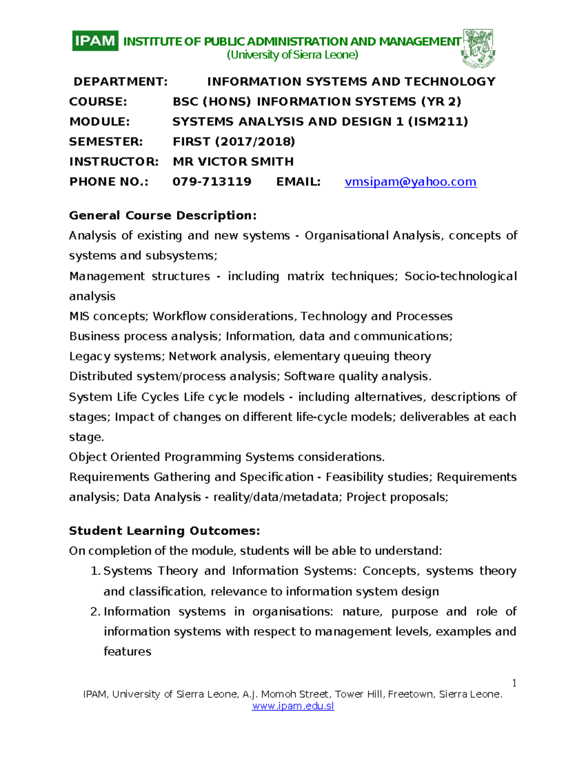 Systems Analysis and Design Notes (1 - (University of Sierra Leone ...