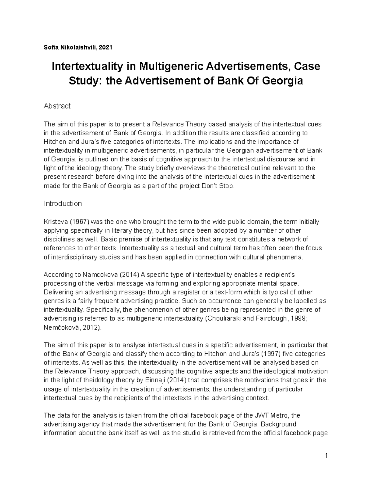 Ad. intertextuality - Sofia Nikolaishvili, 2021 Intertextuality in ...