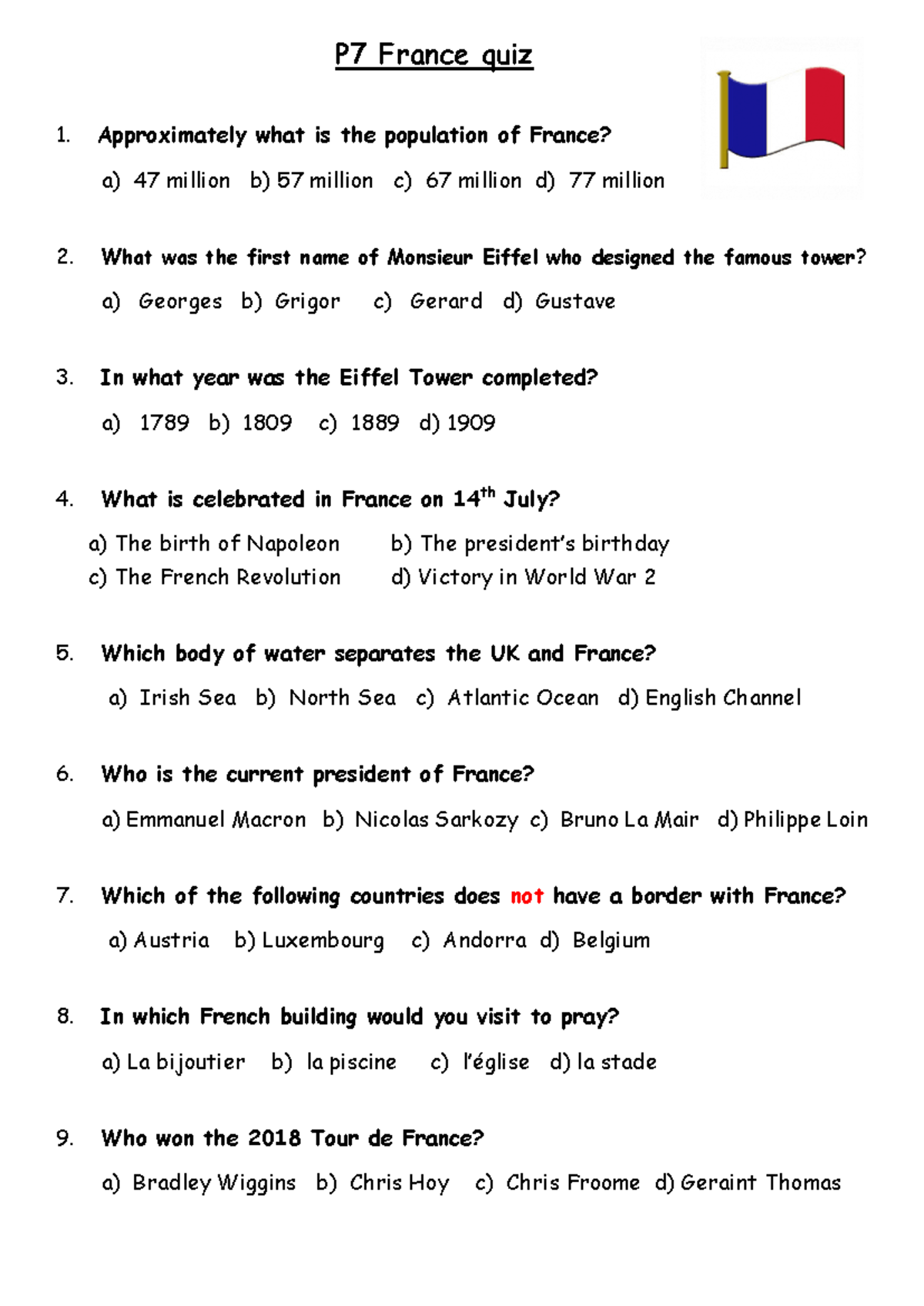 P7-french-quiz - P7 France quiz Approximately what is the population of ...
