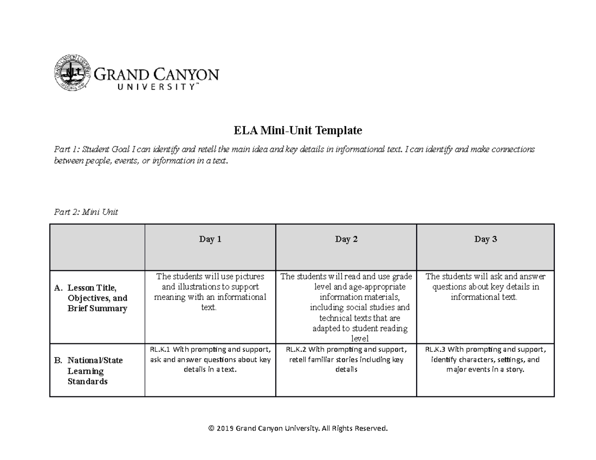 SPD-560 T5 ELA Mini-Unit Template - ELA Mini-Unit Template Part 1 ...