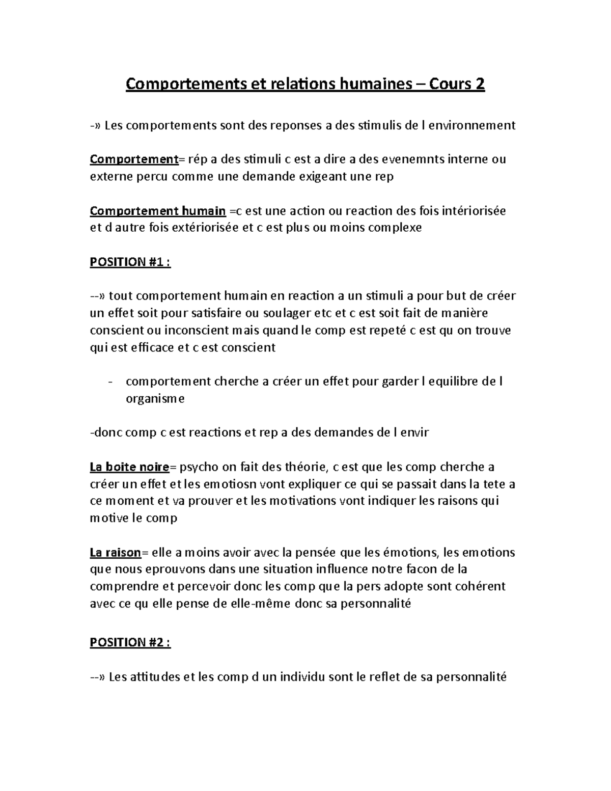 Comportements et relations humaines – Cours 2 - Studocu