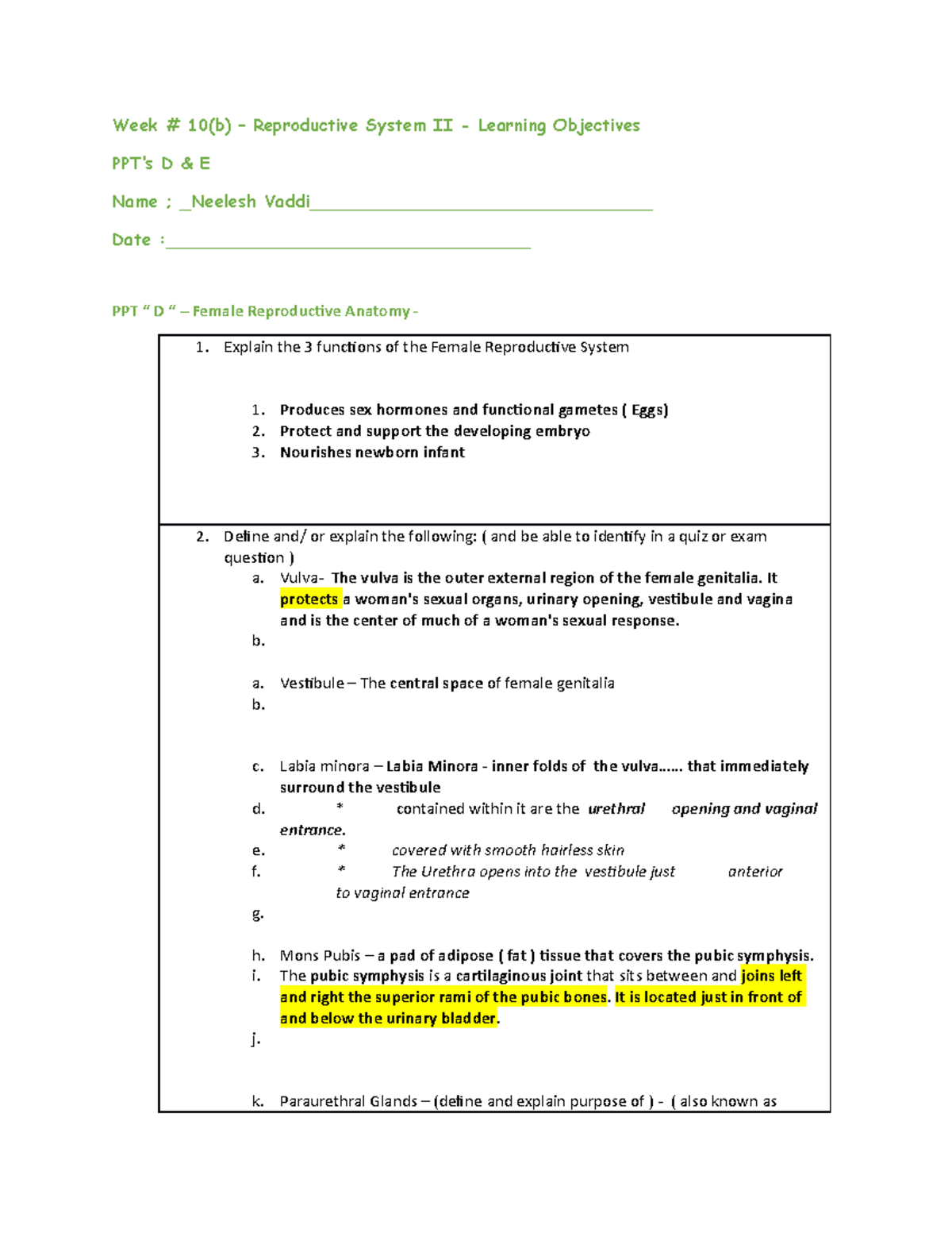 Week # 10(b) - Learning Objectives - Week # 10(b) – Reproductive System ...