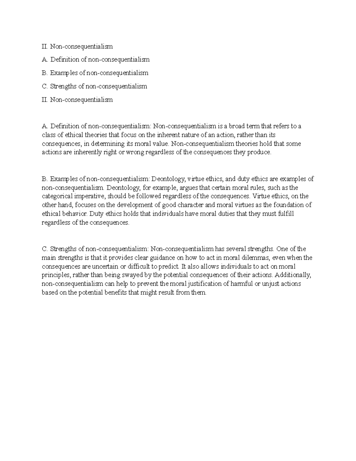 Ethical theories of non-consequentialism 2 - II. Non-consequentialism A. Definition of - Studocu