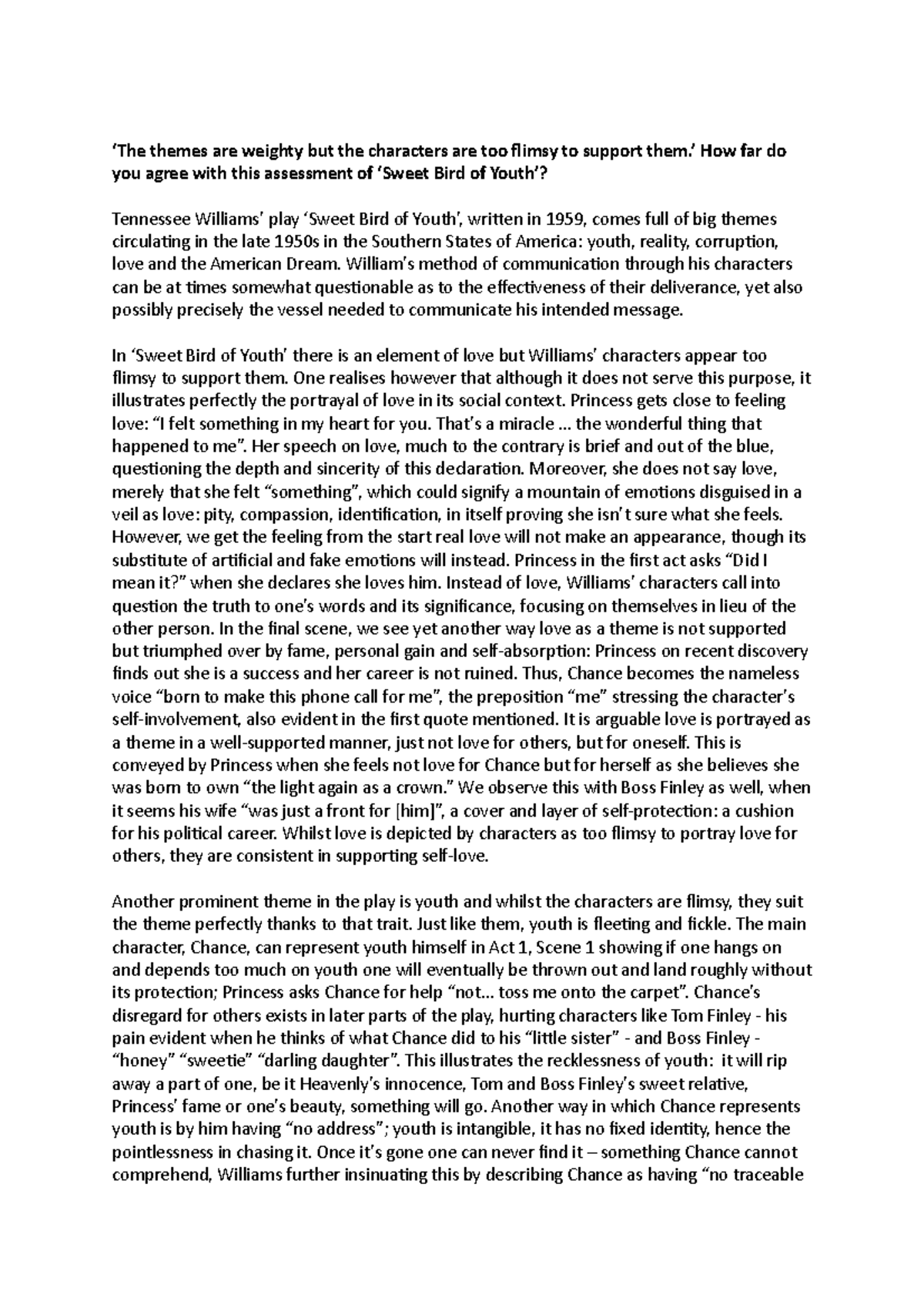 'Sweet Bird Of Youth' Characters Flimsiness - ‘The themes are weighty ...