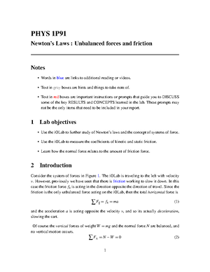 PHYS1P91 Intro lab 2 - LAB - PHYS 1P Kinematics: Velocity and ...