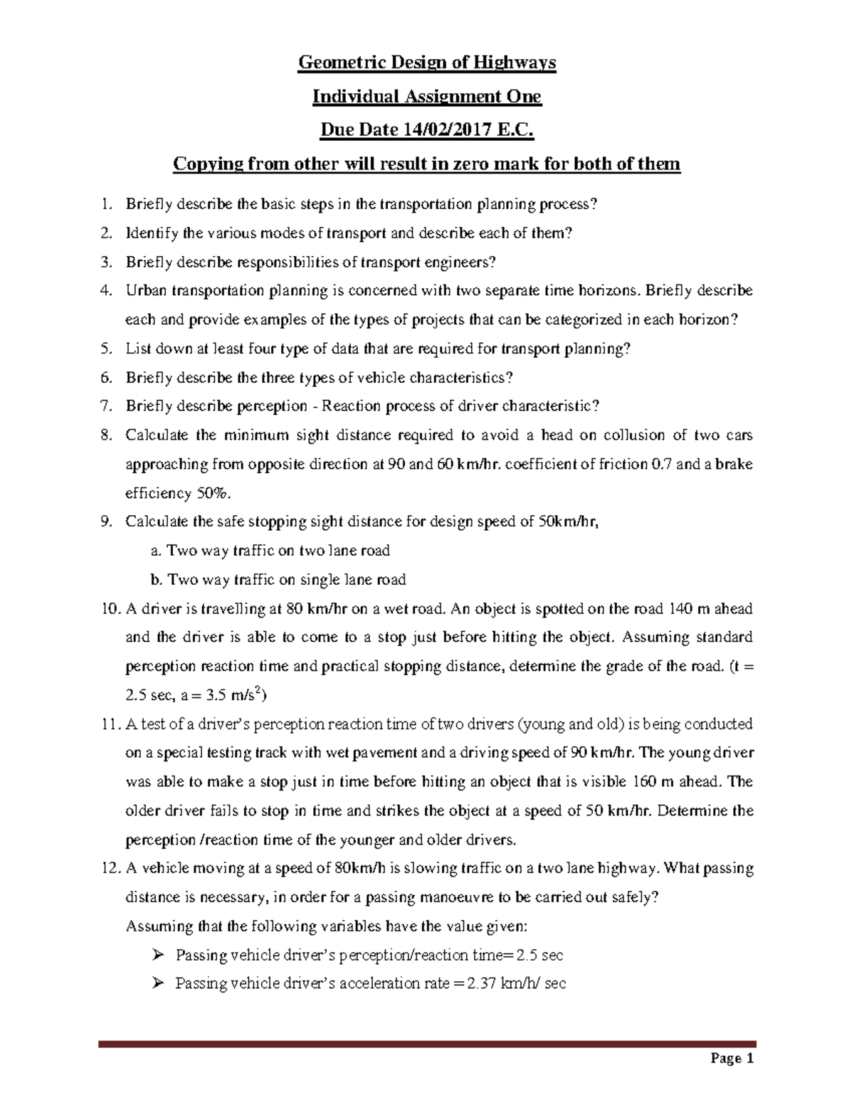 Geometric Design of Highways Assignment 1 - Geometric Design of ...