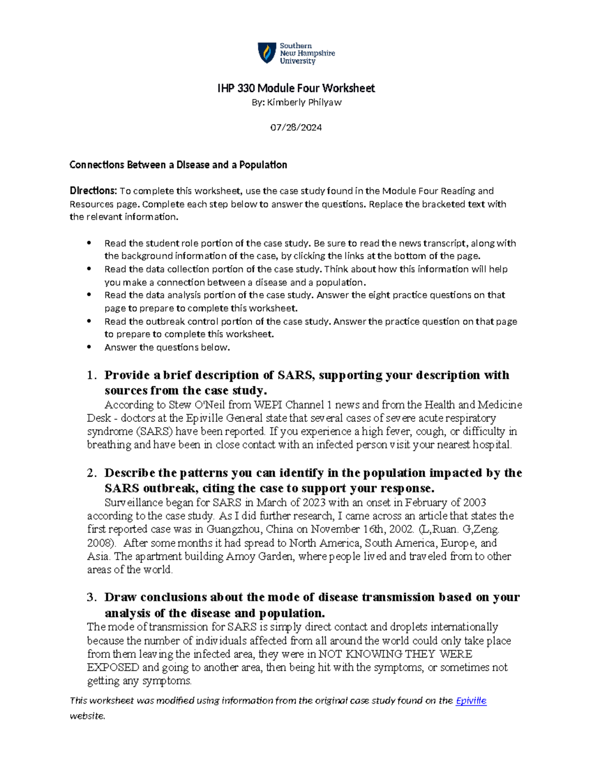 IHP 330 Module Four Worksheet - IHP 330 Module Four Worksheet By ...